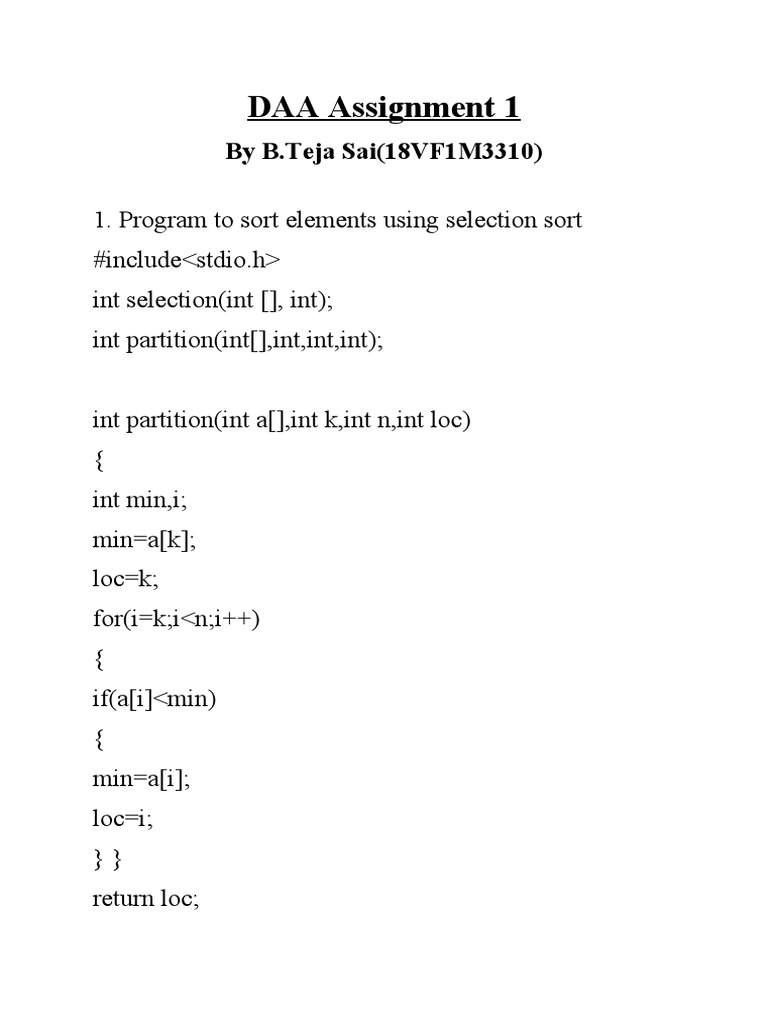 Daa Assignment 1 By B Teja Sai 18vf1m3310 Pdf Algorithms Discrete Mathematics