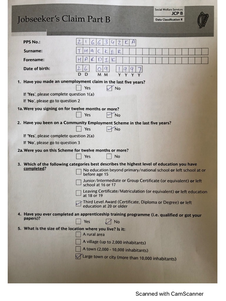 Jobseeker's Claim Part B (Profile Form) | PDF