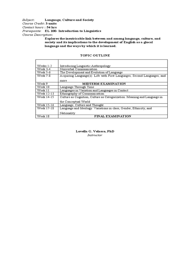 Topic Outline in Language Culture and Society | PDF