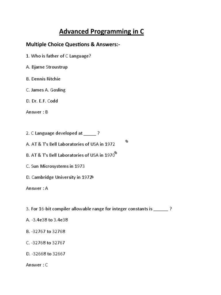 Adv. C MCQ | PDF | C (Programming Language) | Software Development