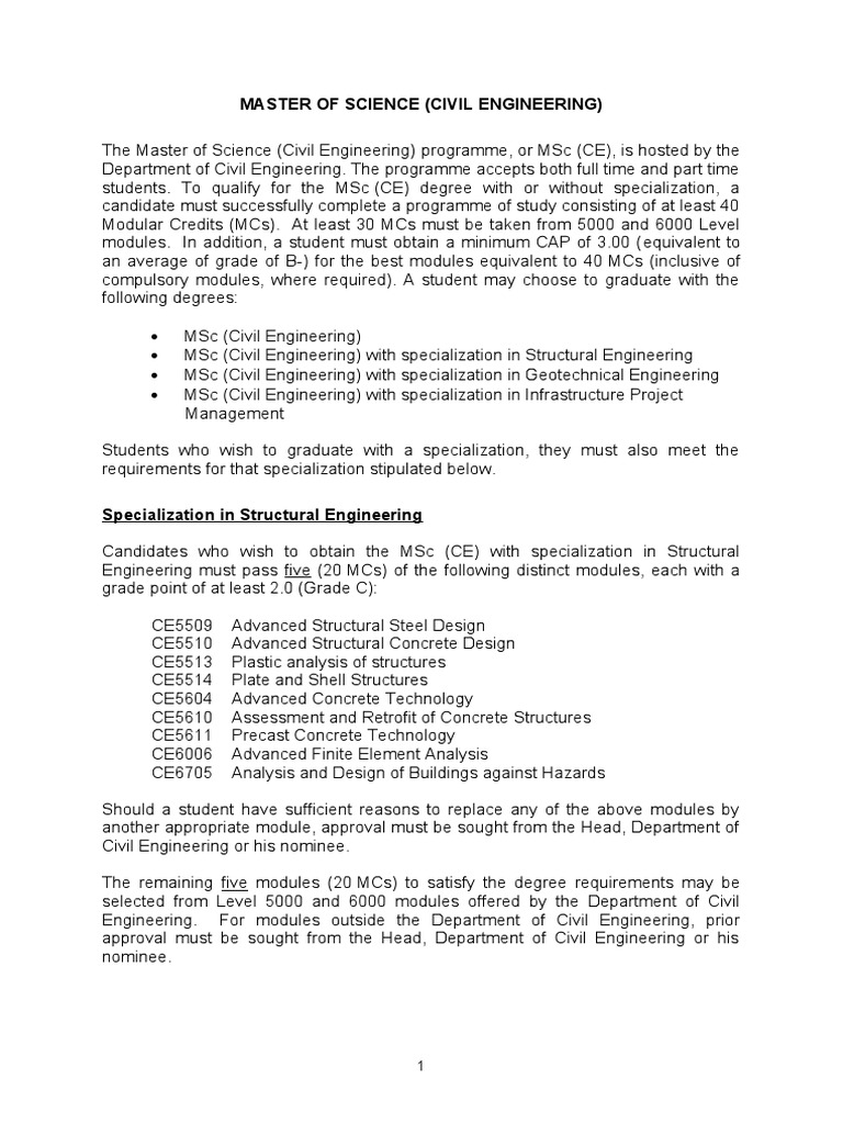 Master of Science (Civil Engineering) | PDF | Master Of Science ...