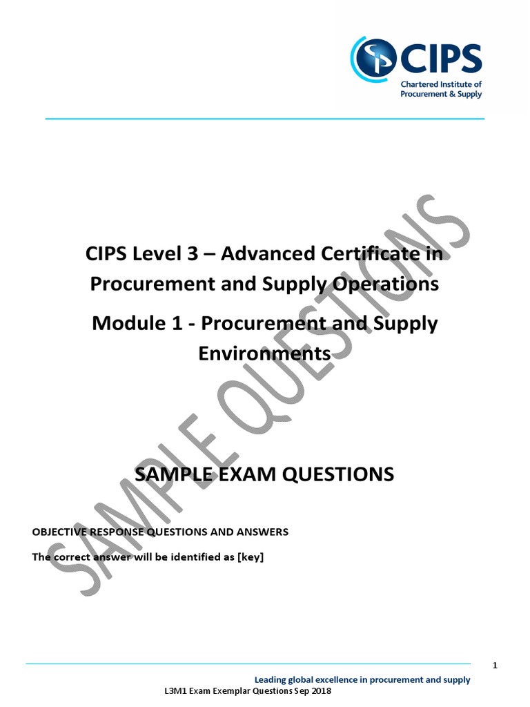 Sample Questions L3 Module 1 Pdf Procurement Prices