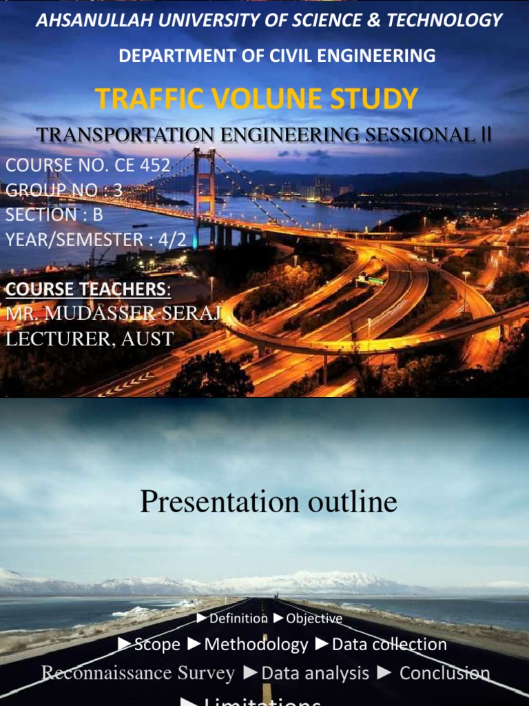 Traffic Volune Study: Department of Civil Engineering | PDF | Traffic ...