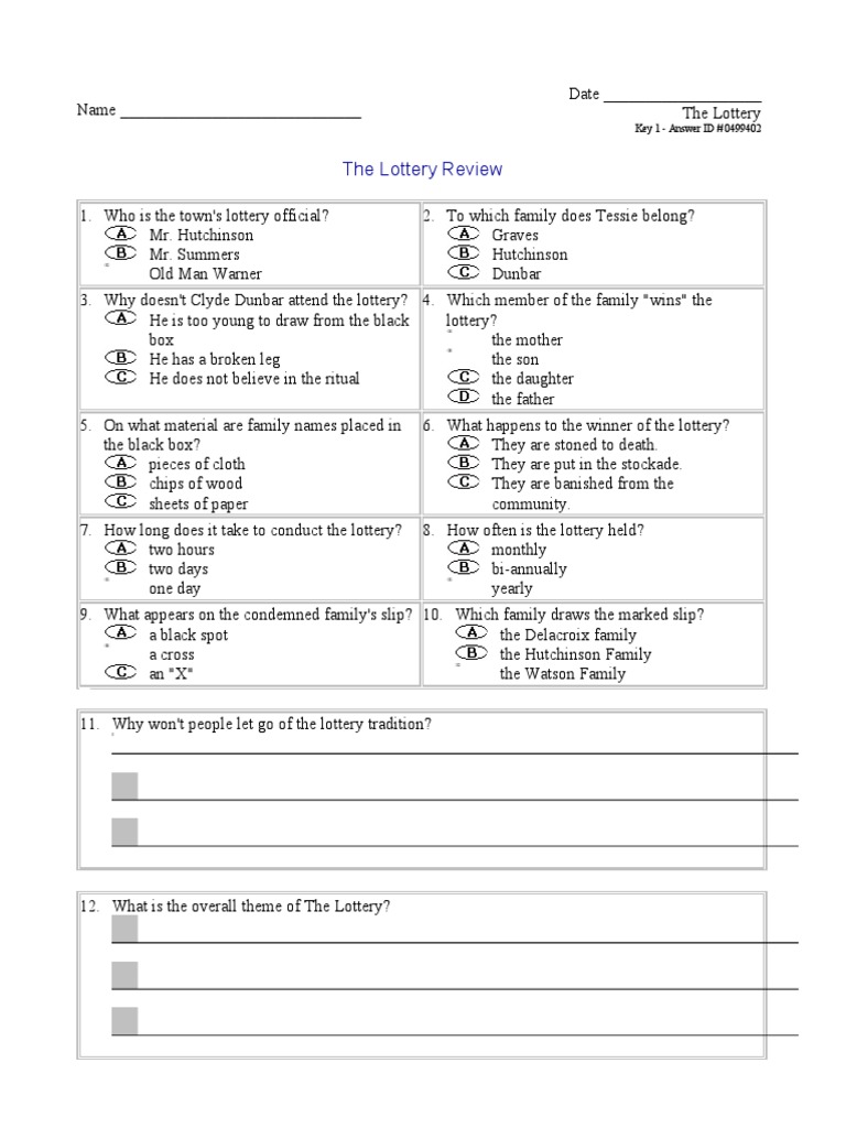 The Lottery Review: Key 1 - Answer ID # 0499402 | PDF