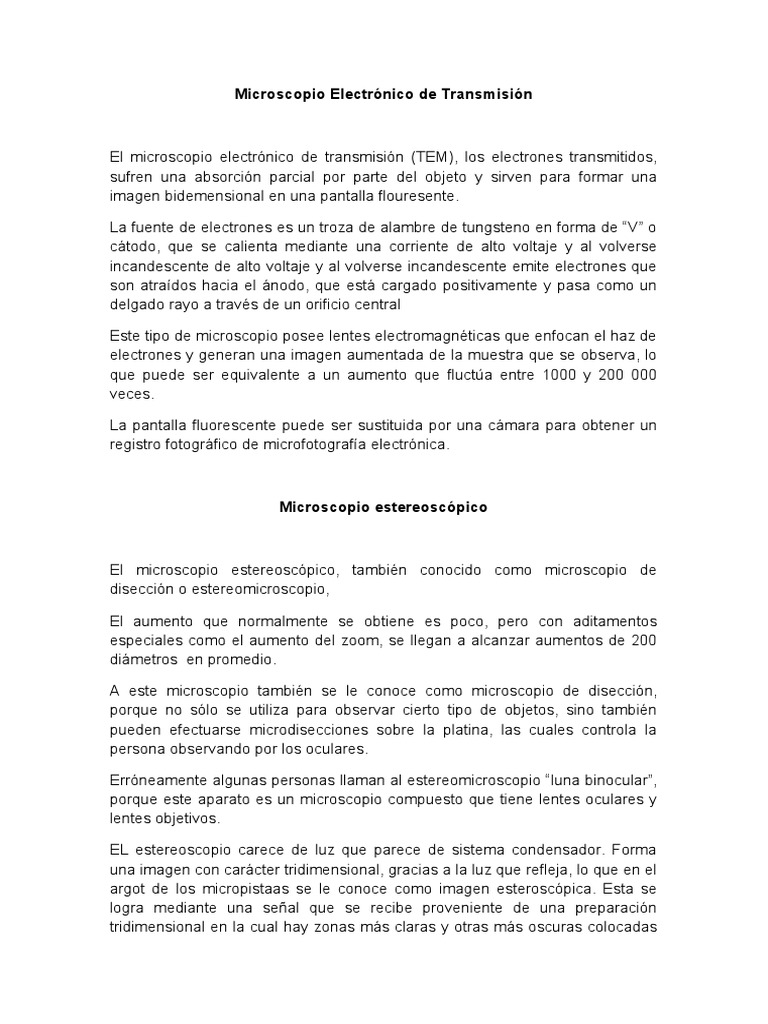 Funcionamiento del Microscopio Electrónico TEM | PDF | Microscopio de ...