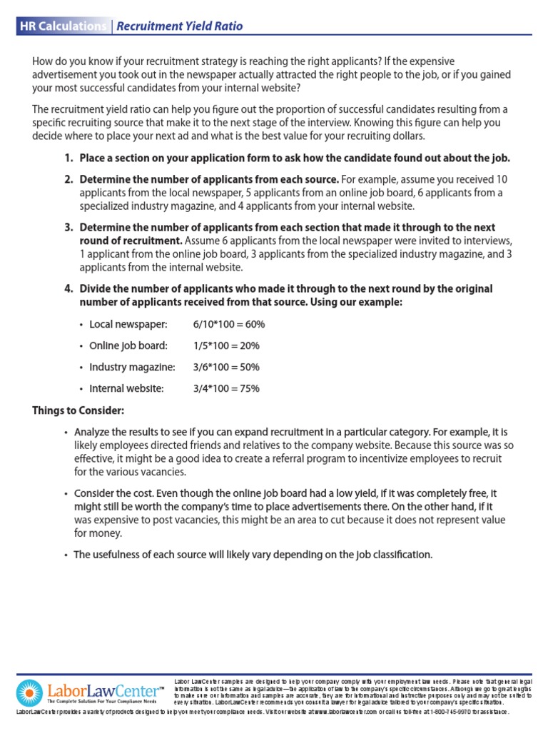 Recruitment Yield Ratio: HR Calculations | PDF | Recruitment | Employment