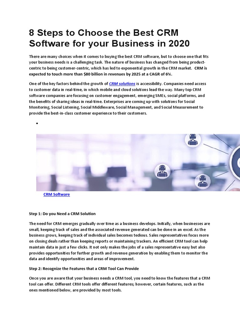 8 Steps To Choose The Best CRM Software For Your Business in 2020 | PDF ...