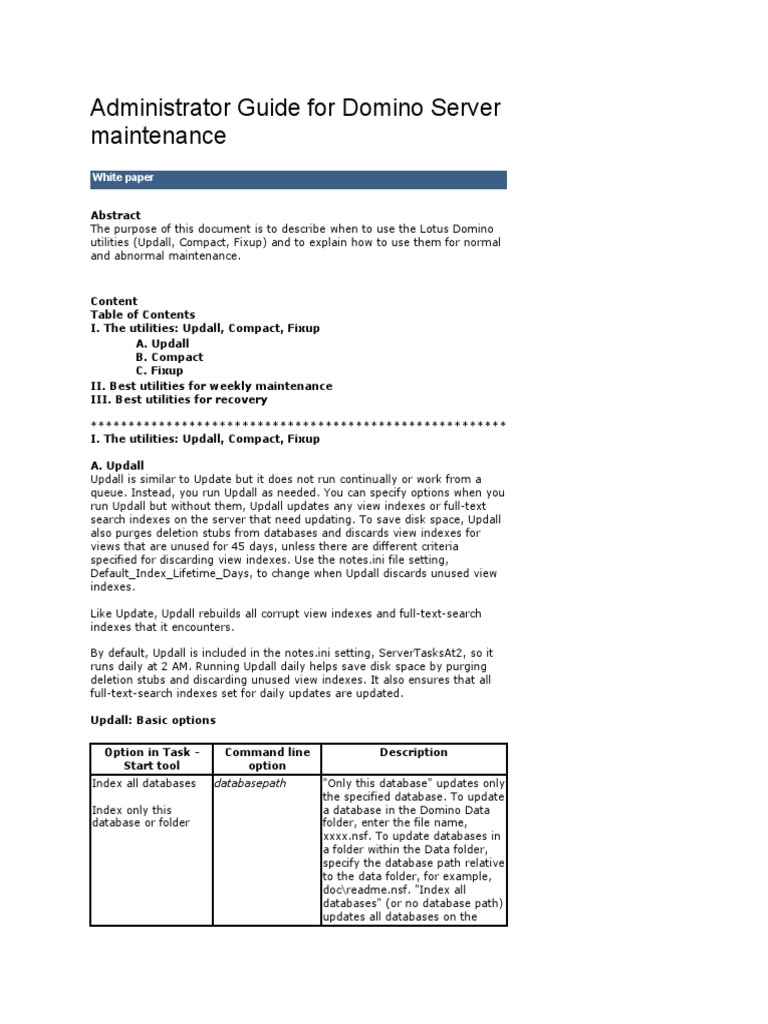 Administrator Guide For Domino Server Maintenance | PDF | Databases ...