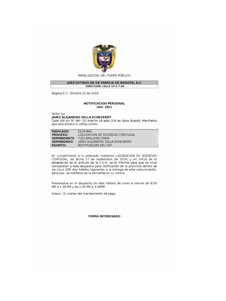 Notificacion Art 292 CGP | PDF Notificacion Art 292 CGP | PDF