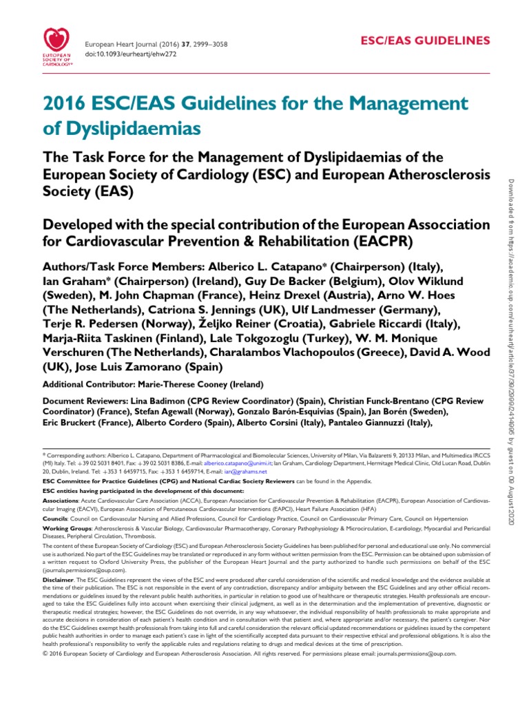 ESC/EAS Dyslipidaemia Guidelines | PDF | Cardiovascular Diseases ...