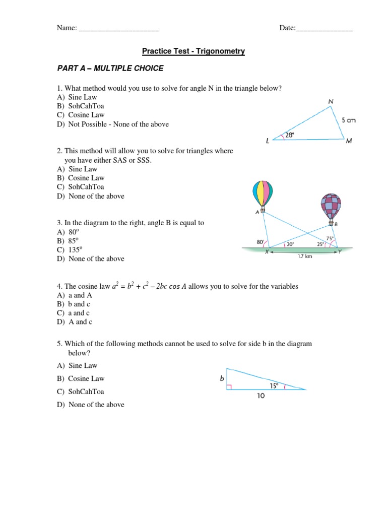 Part A - Multiple Choice: Practice Test - Trigonometry | PDF