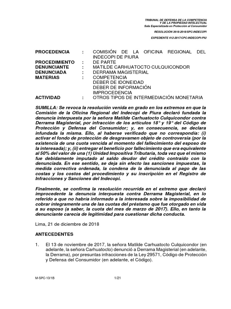 Resolucion Final de Matilde Carchuatocot PDF | PDF | Protección al Consumidor | Pensión