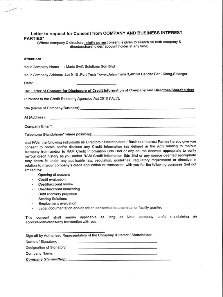 Company Consent Letter | PDF