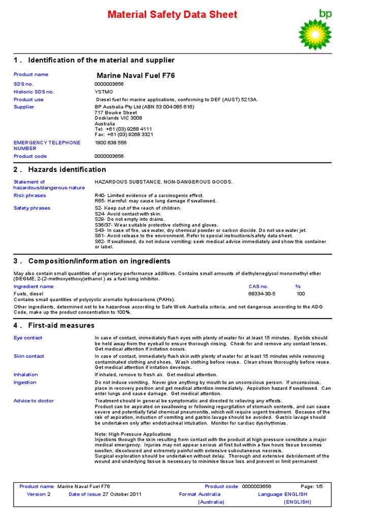 1 - Identification of The Material and Supplier Marine Naval Fuel F76 ...