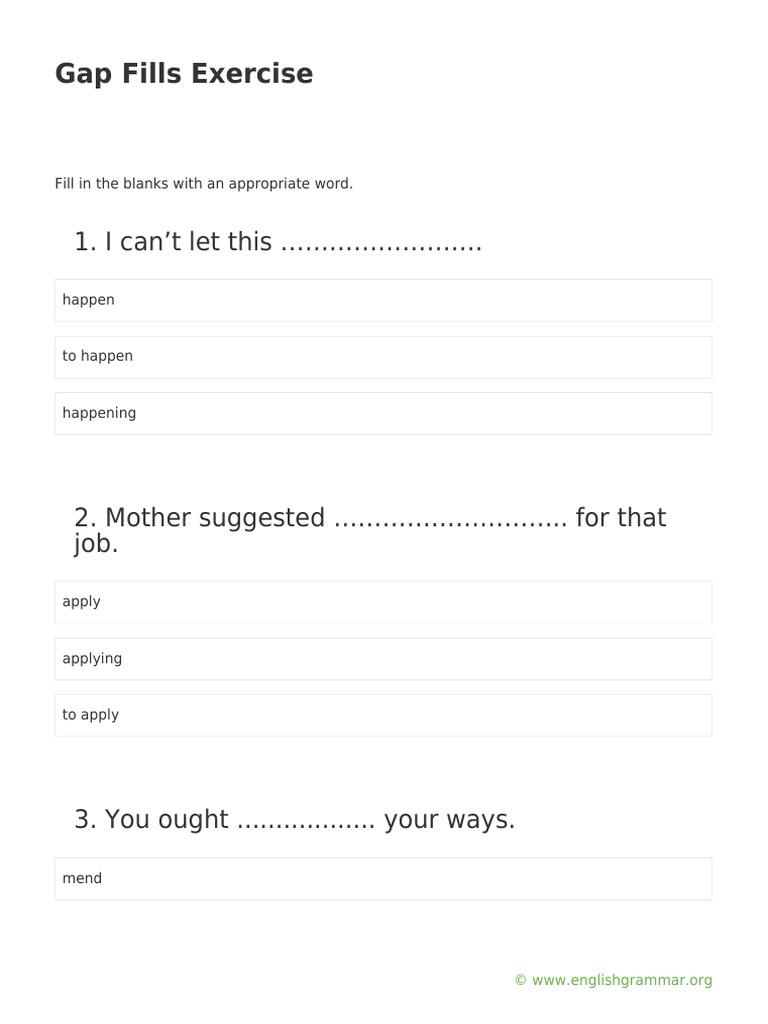 Gap Fills Exercise | PDF