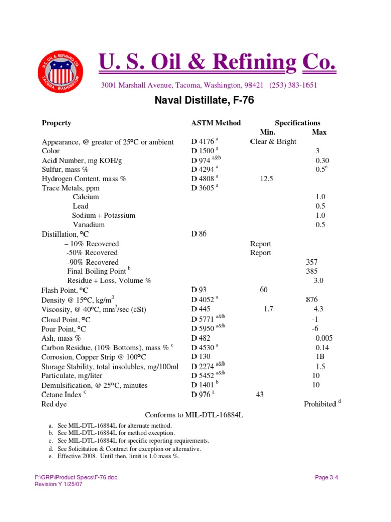 U. S. Oil & Refining Co.: Naval Distillate, F-76 | PDF | Fuel Oil ...