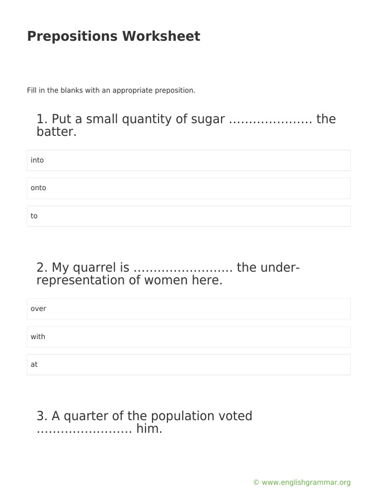 Prepositions Worksheet | PDF