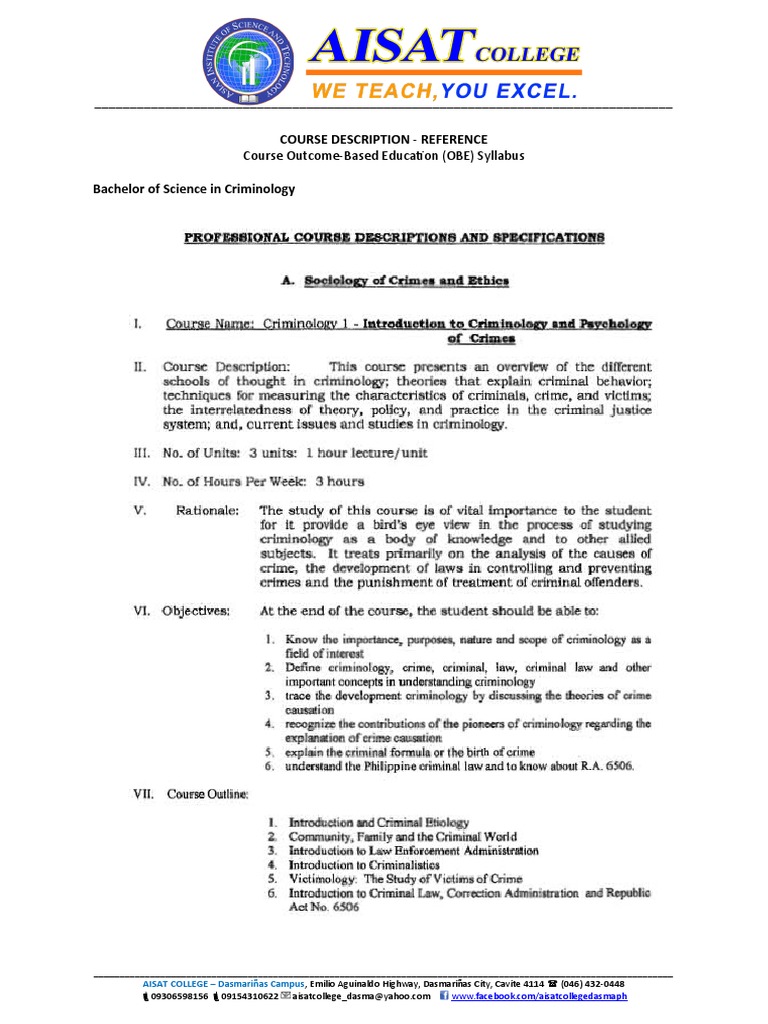 Course Description - Reference: AISAT COLLEGE - Dasmariñas Campus | PDF ...