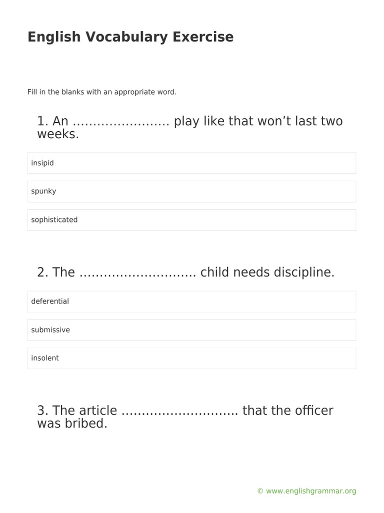 English Vocabulary Exercise | PDF