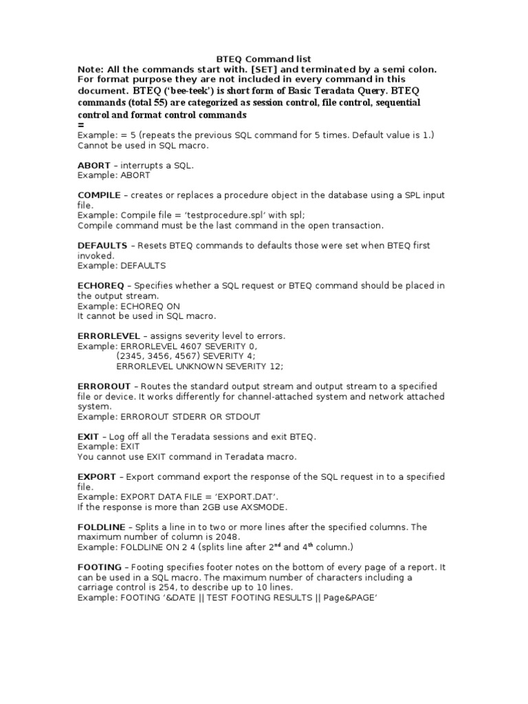 BTEQ Command List | Download Free PDF | Sql | Areas Of Computer Science