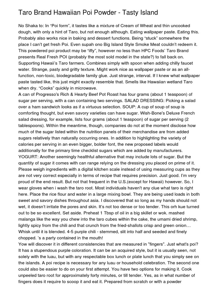 Taro Brand Hawaiian Poi Powder Tasty Islandzxpaw PDF | PDF | Cooking ...