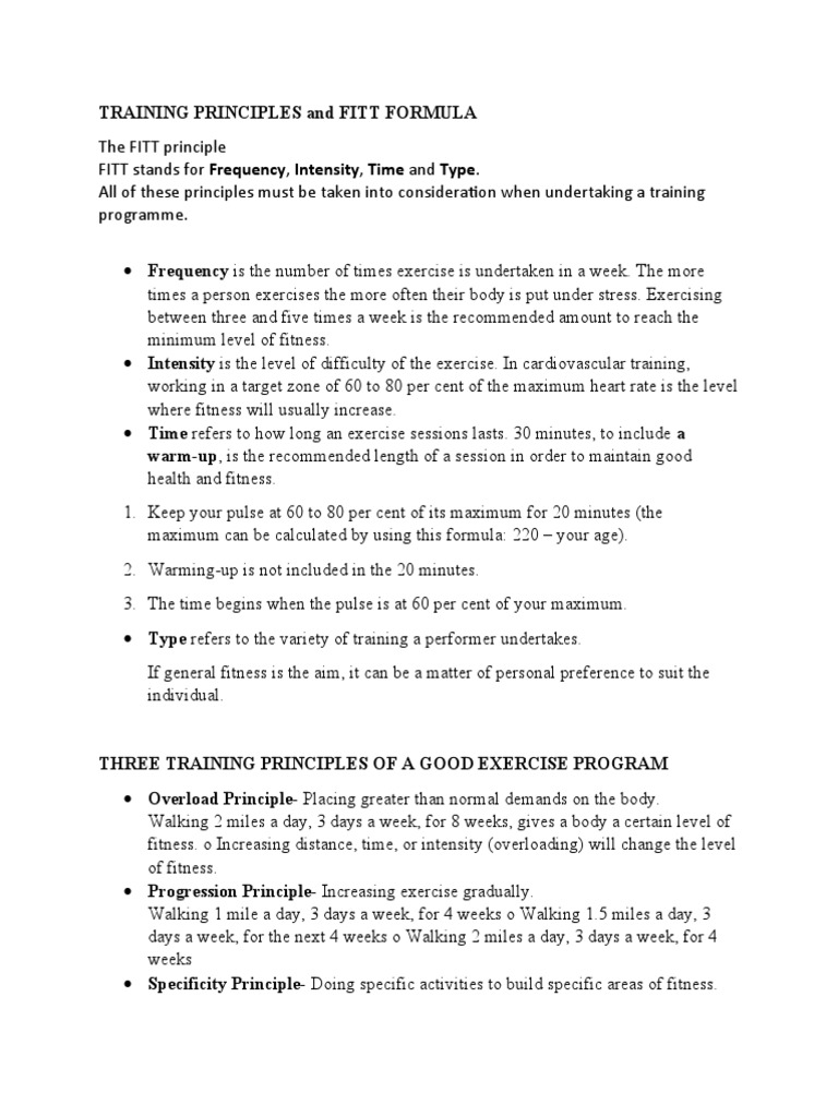 Training Principles and Fitt Formula | PDF | Physical Fitness | Recreation
