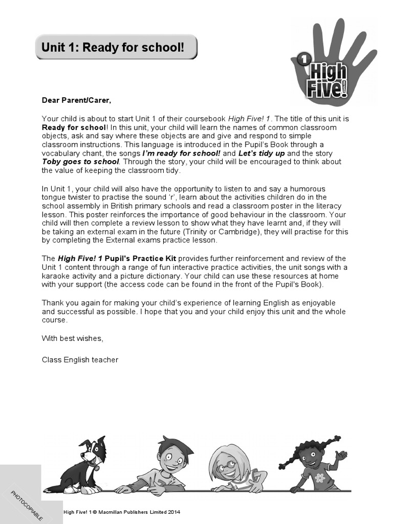 Unit 1: Ready For School!: Dear Parent/Carer | PDF