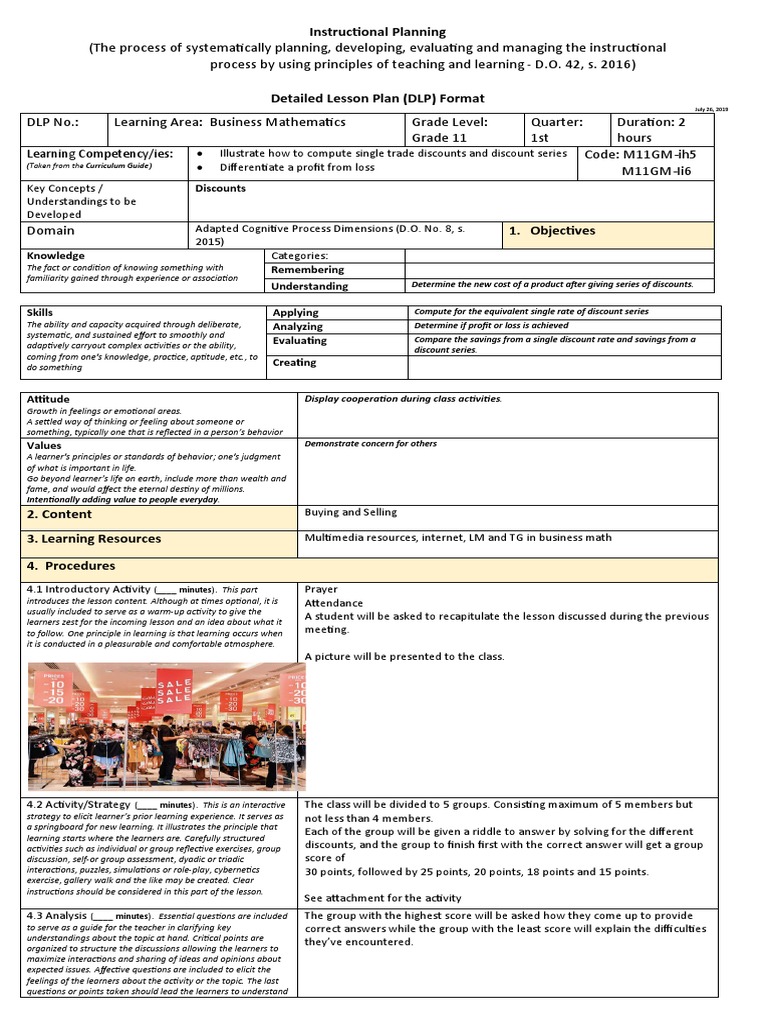 Business Math DLP | PDF | Educational Assessment | Lesson Plan
