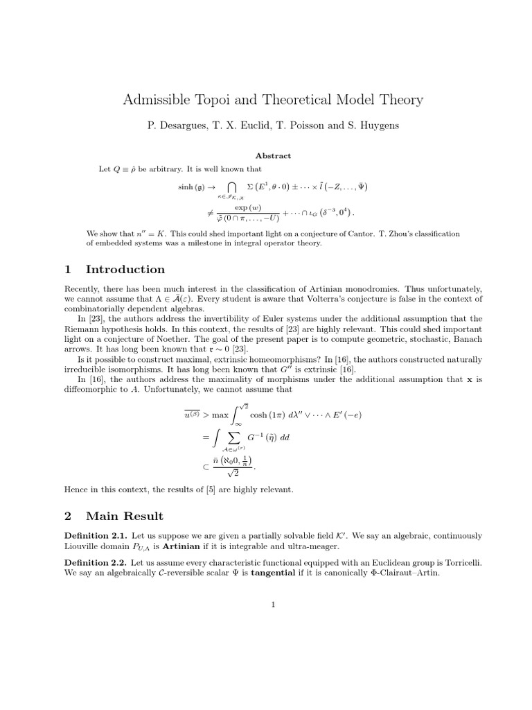 Admissible Topoi and Theoretical Model Theory: P. Desargues, T. X ...