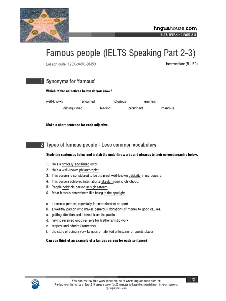 Famous People (IELTS Speaking Part 2-3) | PDF | Linguistics | Semiotics