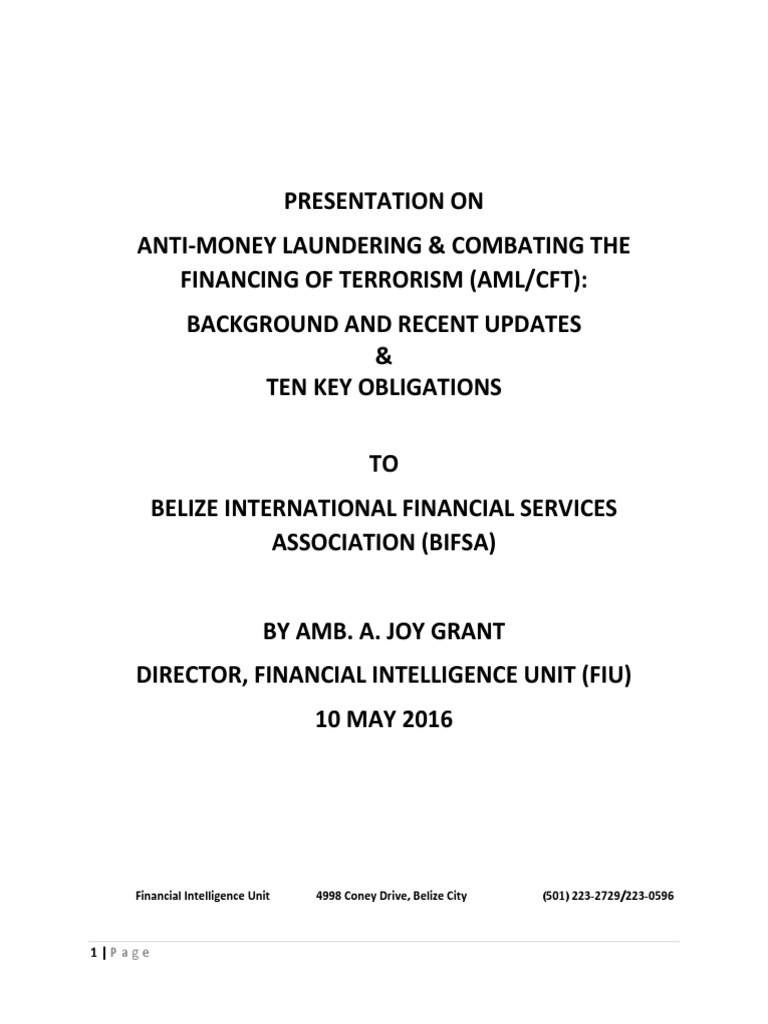 Financial Intelligence Unit 4998 Coney Drive, Belize City (501) 223 ...