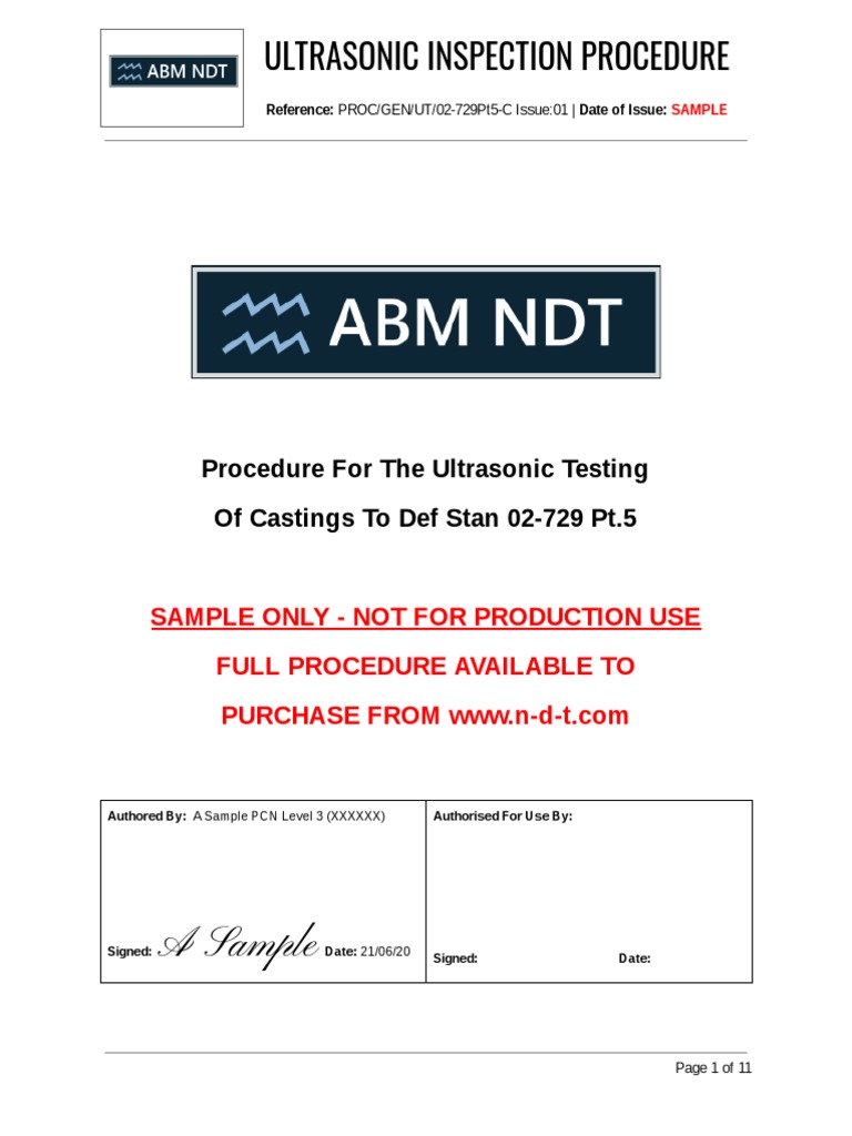 A Sample: Ultrasonic Inspection Procedure | PDF | Nondestructive ...