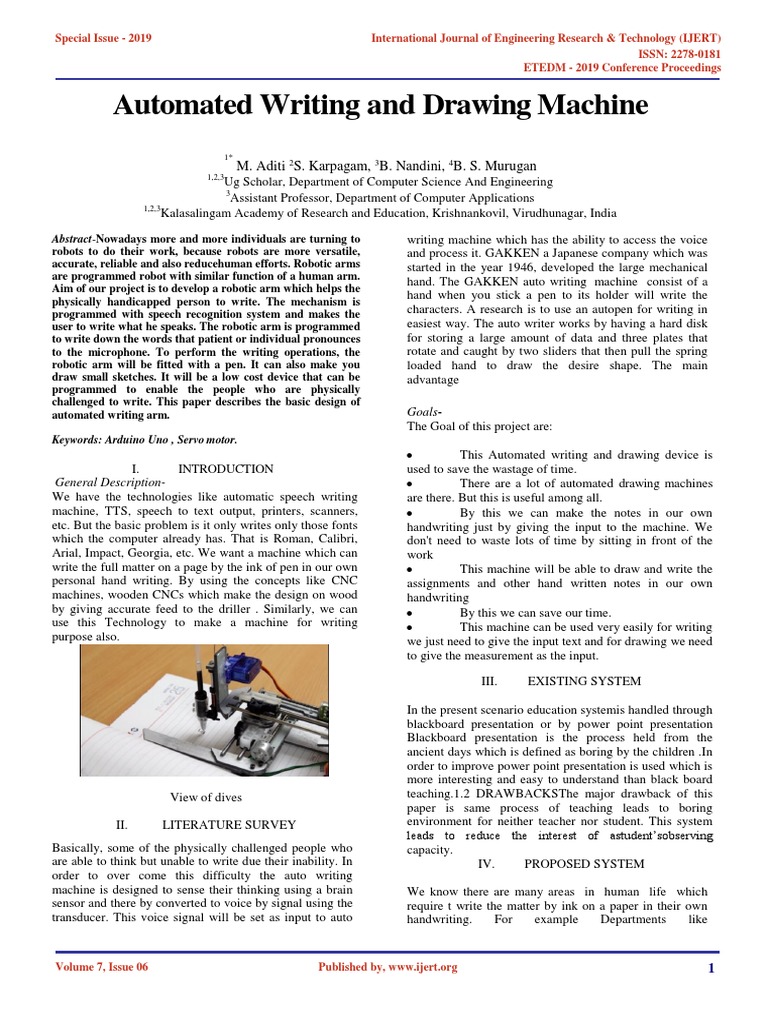 Automated Writing and Drawing Machine: M. Aditi S. Karpagam, B. Nandini ...
