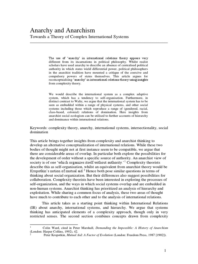 Anarchy and Anarchism: Towards A Theory of Complex International ...