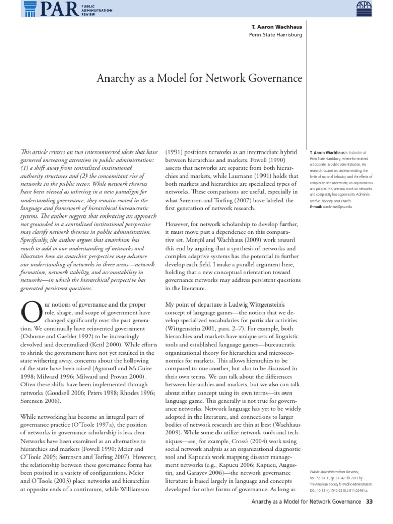 Anarchy As A Model For Network Governance: Penn State Harrisburg | PDF ...