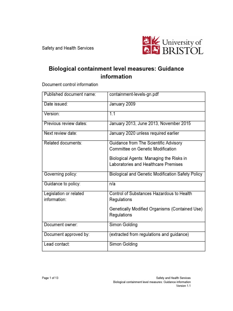 Containment Level | Download Free PDF | Laboratories | Public Health
