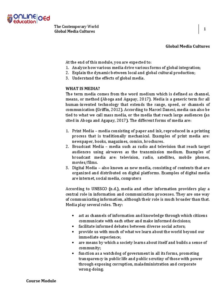 Contem. World Lesson 3 | PDF | Mass Media | Media (Communication)