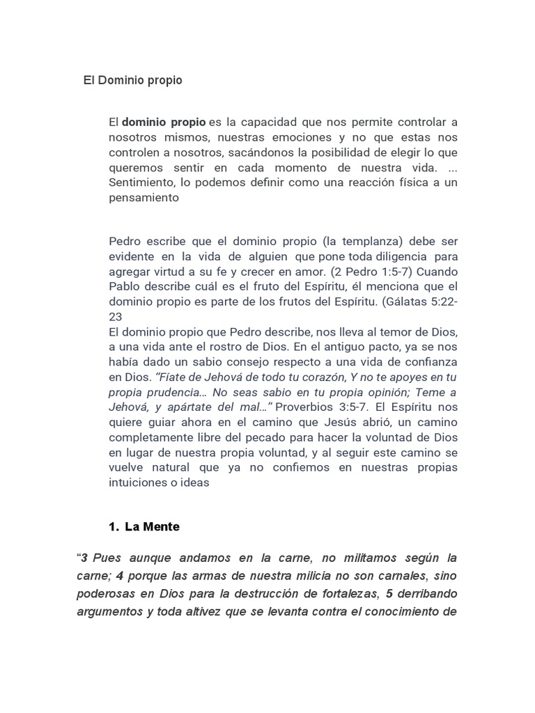 El Dominio Propio | PDF | Dios | Comportamiento religioso y experiencia