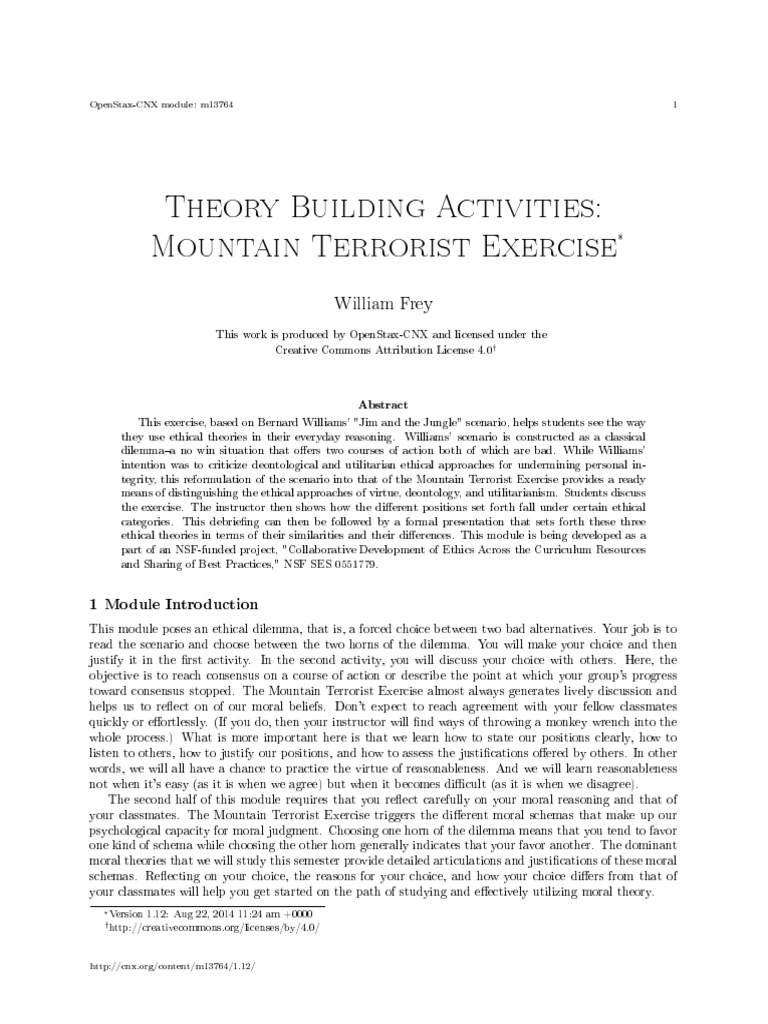 Theory Building Activities: Mountain Terrorist Exercise: William Frey ...
