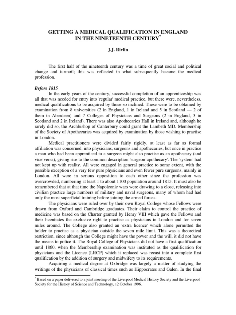 Getting A Medical Qualification in England in The Nineteenth Century ...