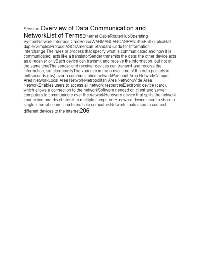 Overview of Data Communication and Networklist of Terms: Session | PDF