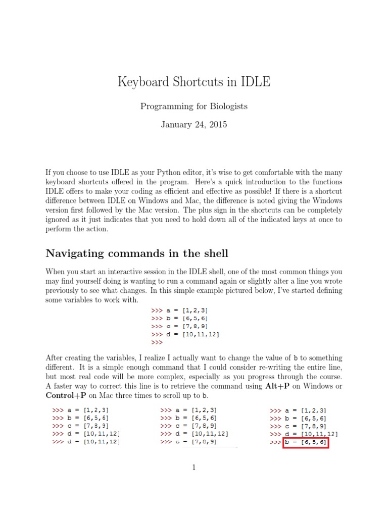 Keyboard Shortcuts in IDLE: Navigating Commands in The Shell | PDF ...
