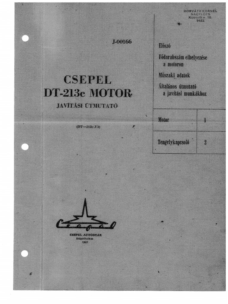 Csepel DT-213c Motor Javítási Útmutató-1967 PDF | PDF