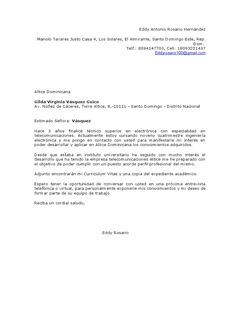 Carta de Presentacion Espontanea | PDF