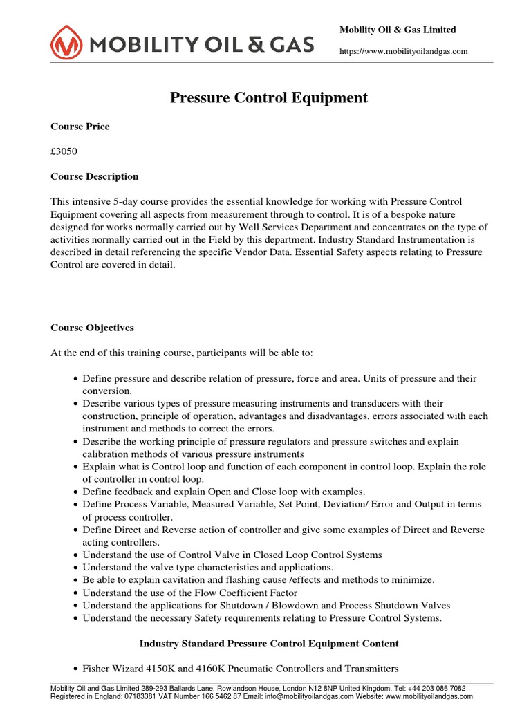 Pressure Control Equipment PDF | PDF | Control Theory | Valve