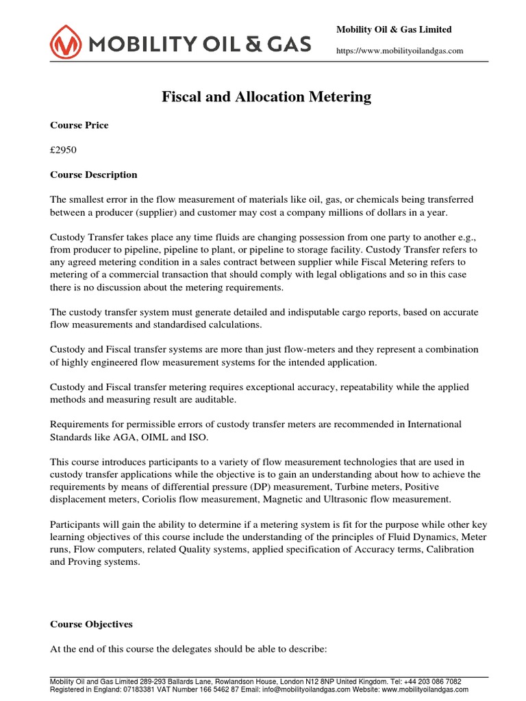 Fiscal Allocation Metering PDF | PDF | Flow Measurement | Gases