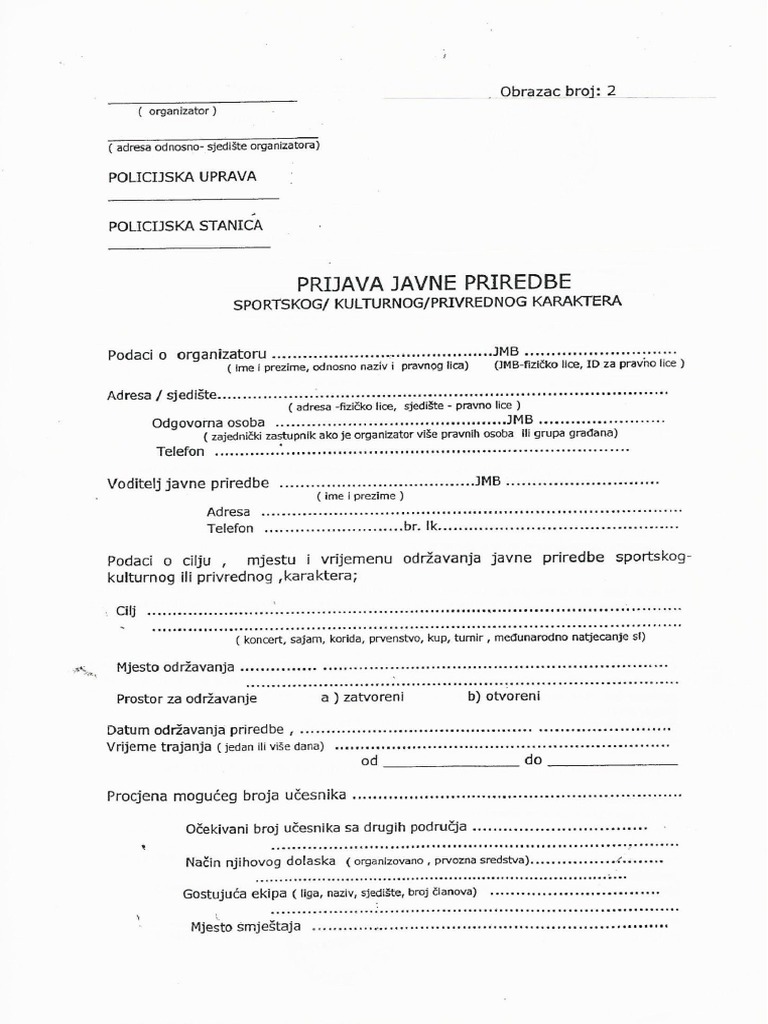 Prijava Javne Priredbe | PDF