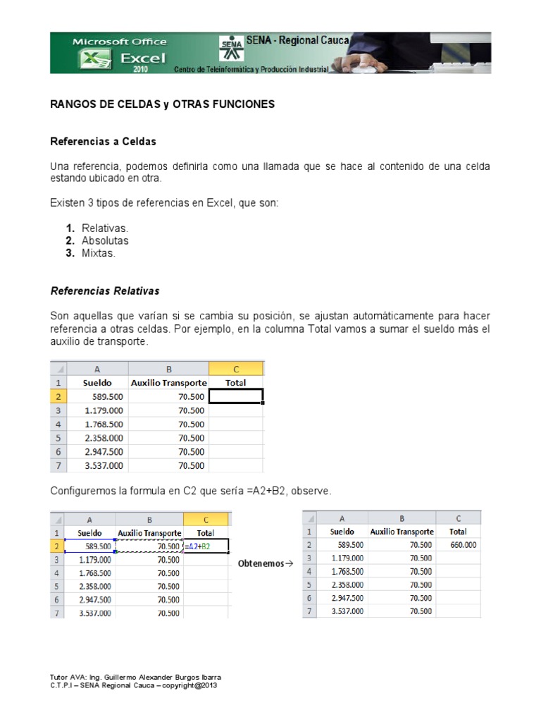 Tema 1 - Rangos de Celda y Otras Funciones | PDF | Microsoft Excel ...