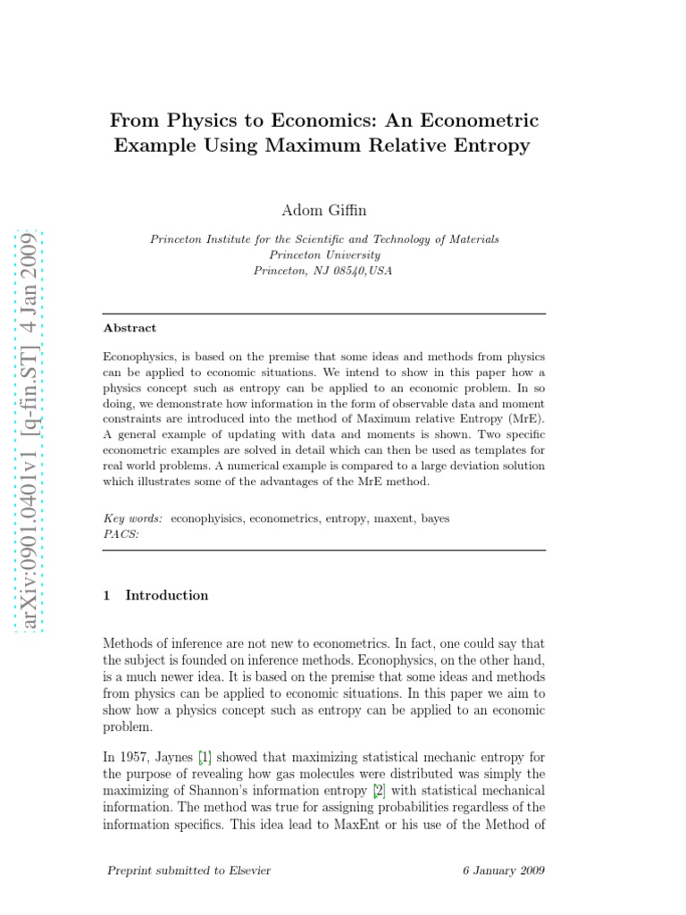 Maximum Relative Entropy in Econometrics | PDF | Bayesian Inference ...