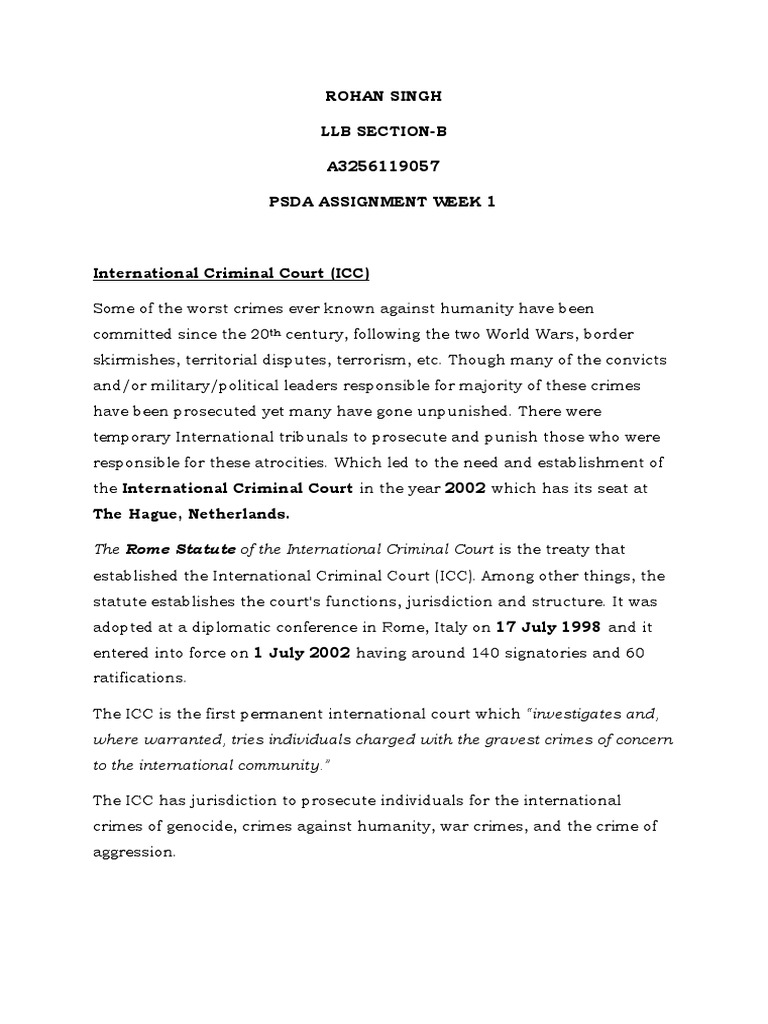 Rohan Singh LLB Section-B A3256119057 Psda Assignment Week 1 | PDF | International Criminal ...
